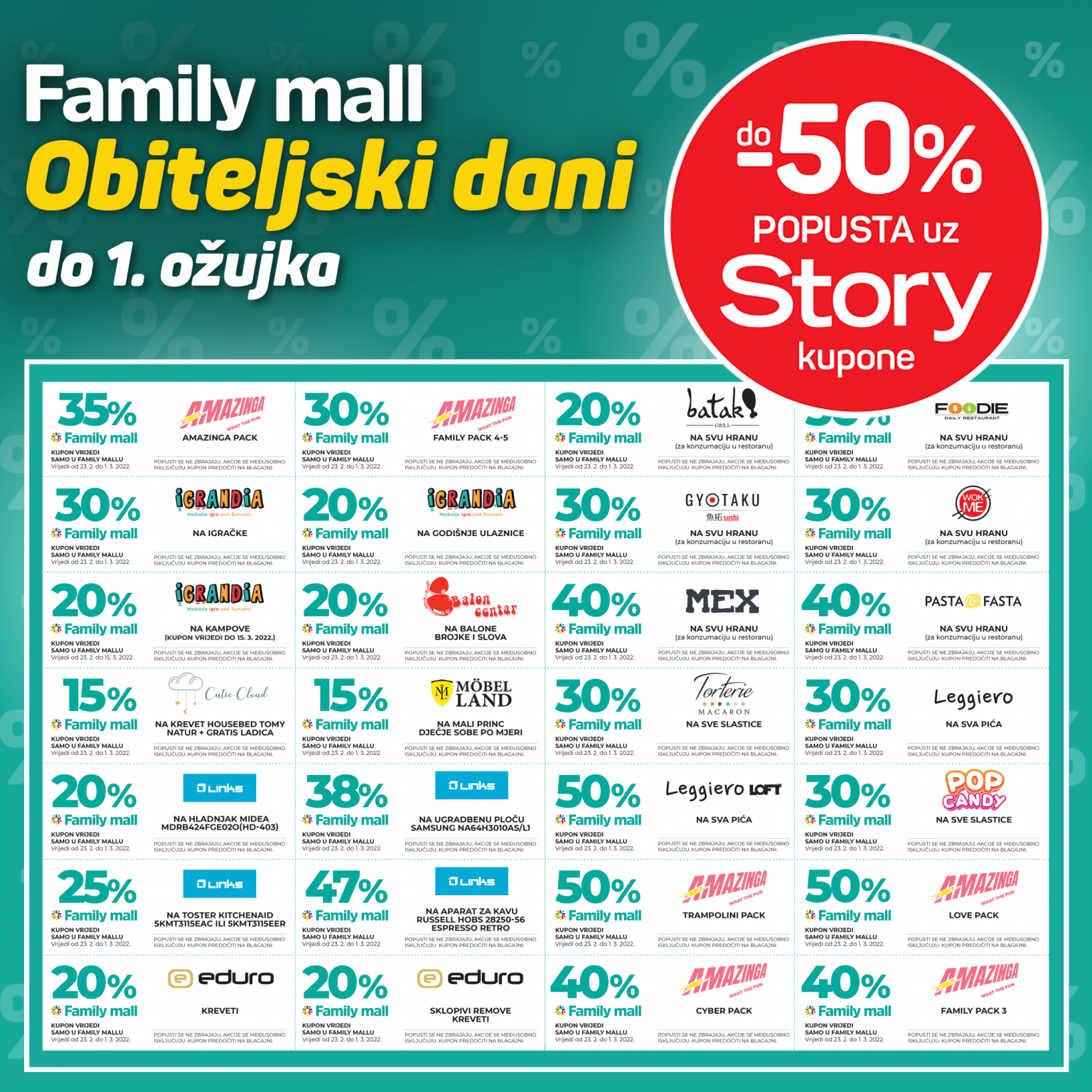 Family days popusti do -50% uz Story kupone do 01. ožujka - Family mall